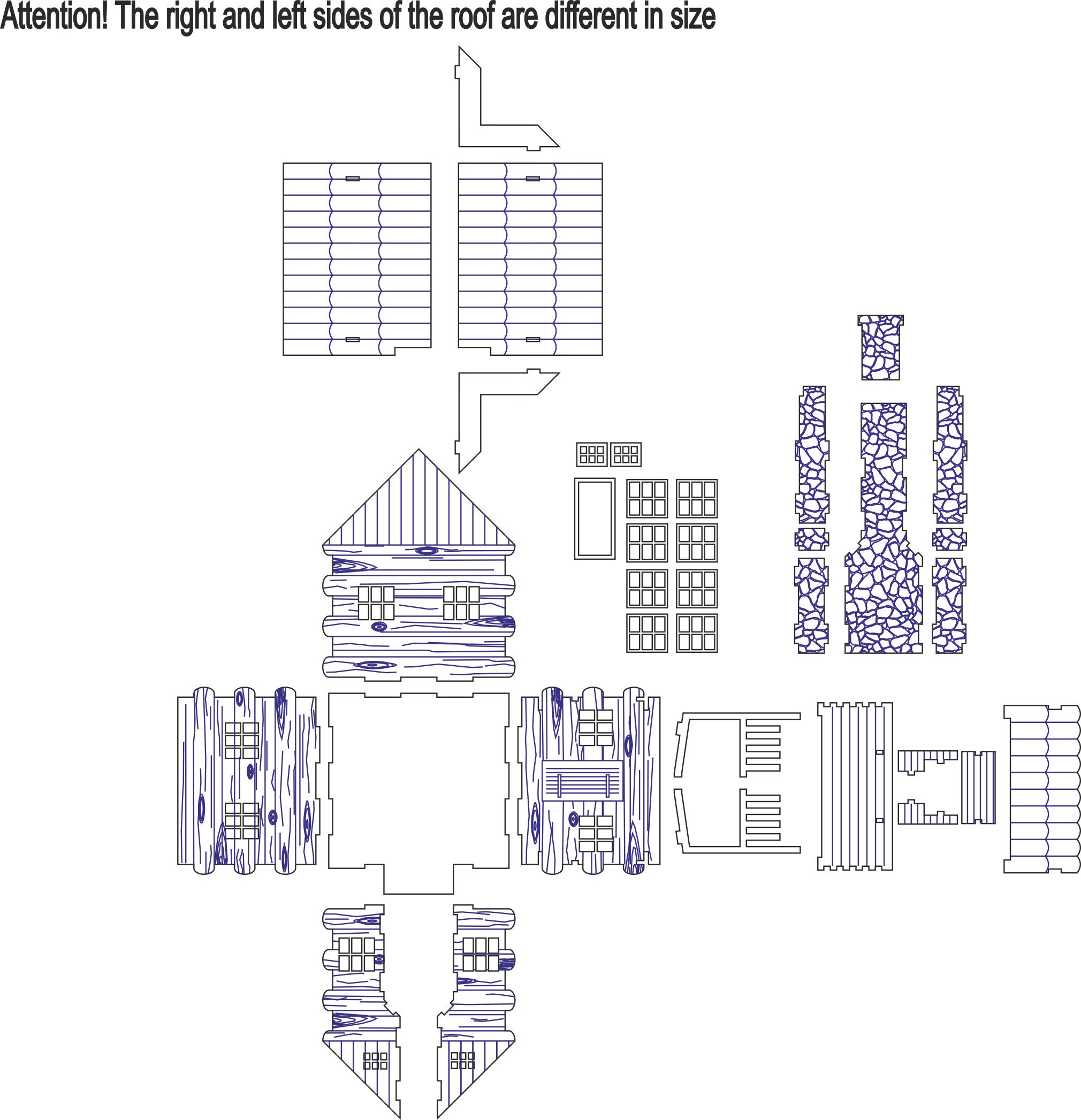 Lasercut file Log Cabin Toy. Vector DXF files for laser | Etsy