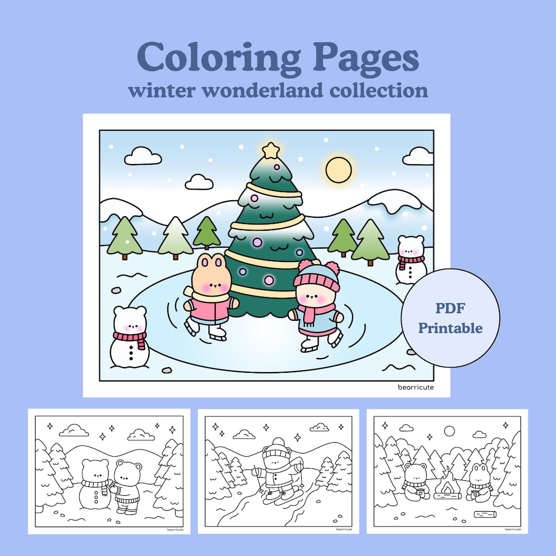 Cozy Winter Wonderland Christmas Coloring Pages - Kawaii Cozy Holiday ...