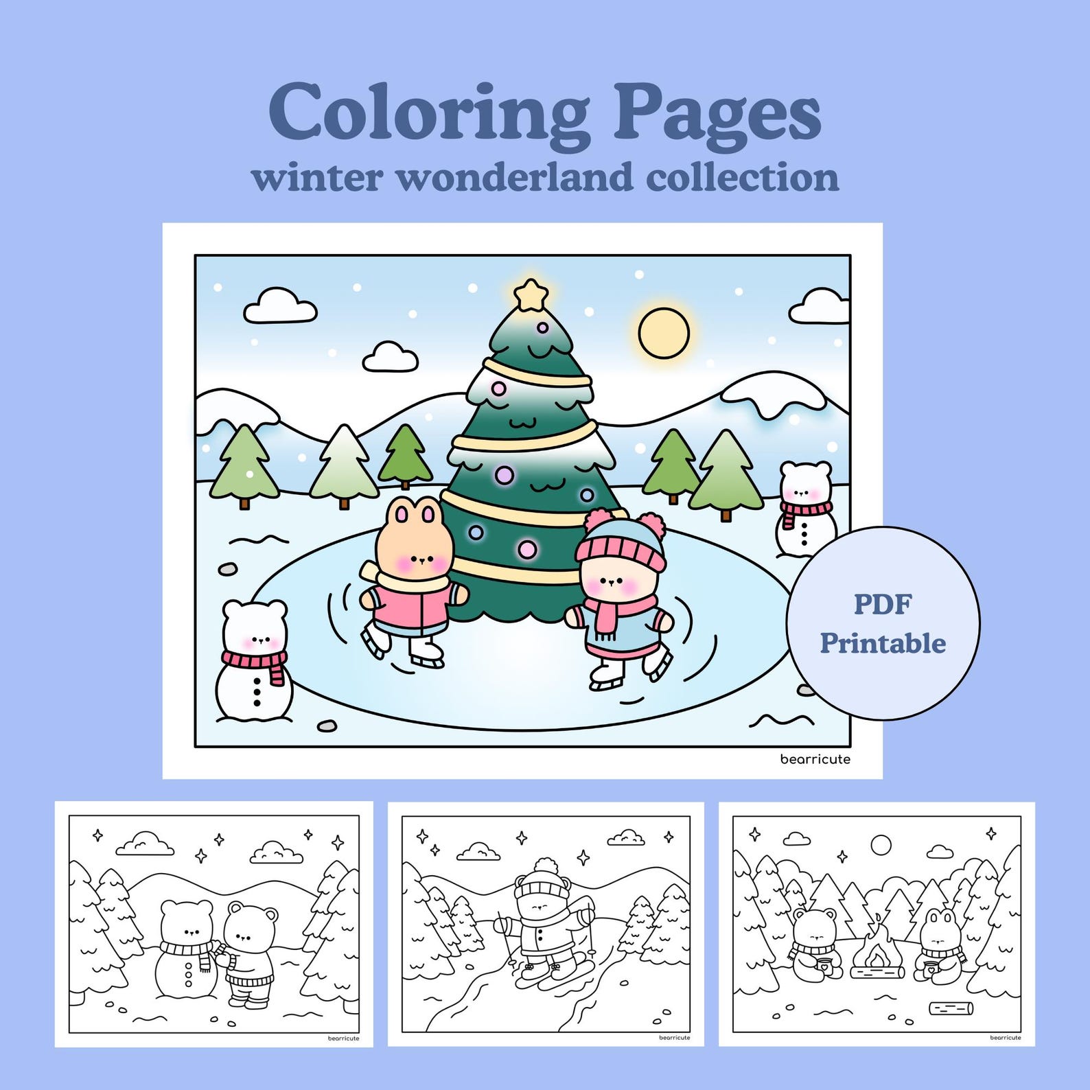 Cozy Winter Wonderland Christmas Coloring Pages - Kawaii Cozy Holiday ...