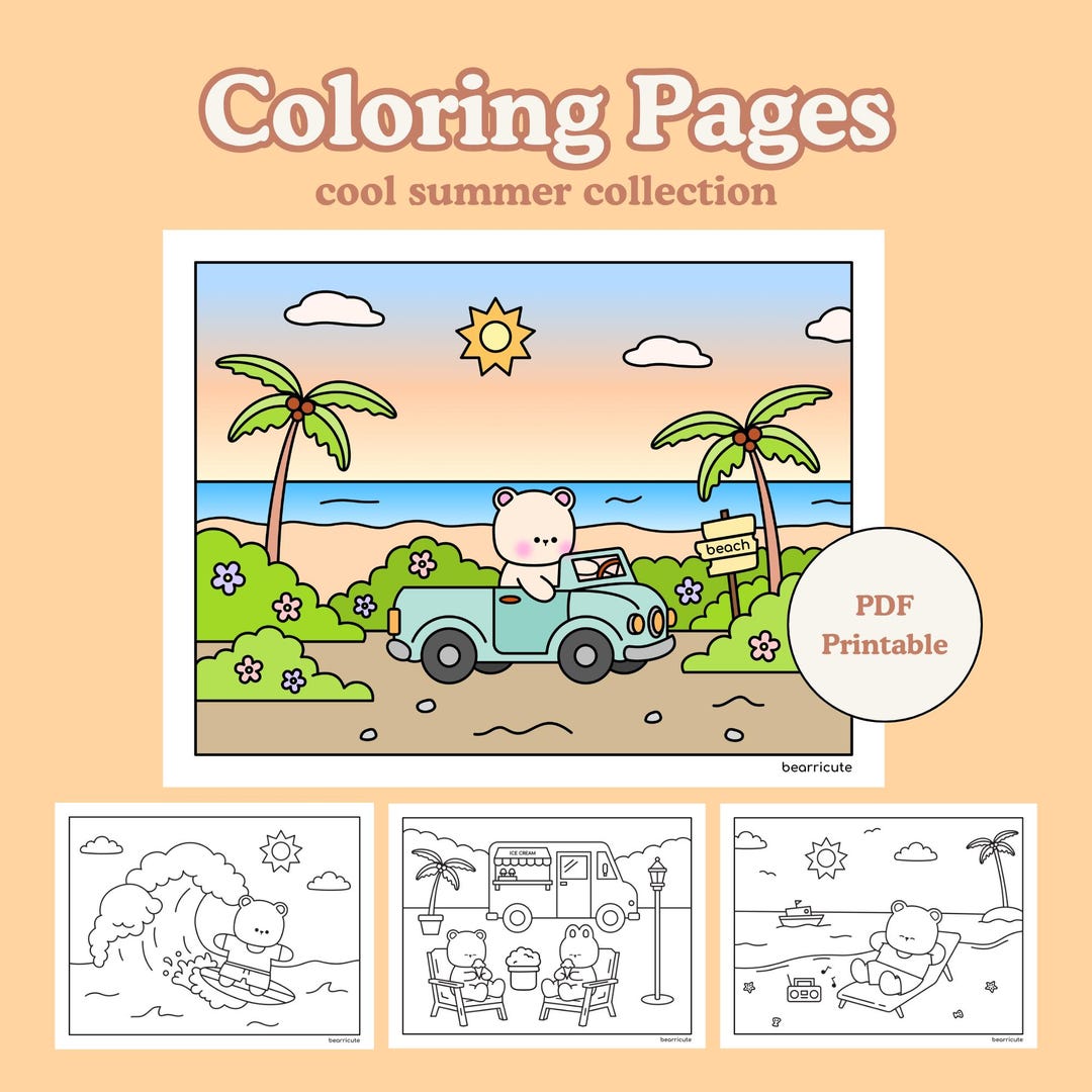 Summer Vibes Coloring Pages: Kawaii Printable Coloring Sheets for ...