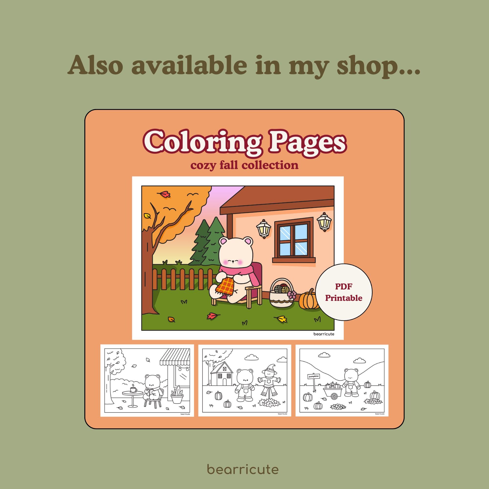 Cozy Autumn Coloring Pages - Kawaii Fall Coloring Sheets - Cute ...