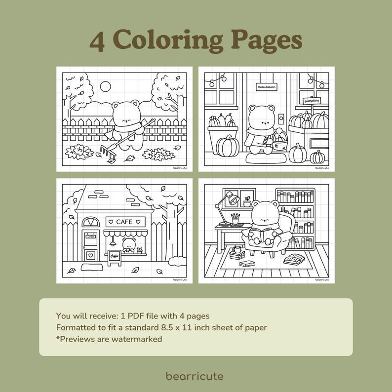 Cozy Autumn Coloring Pages - Kawaii Fall Coloring Sheets - Cute ...