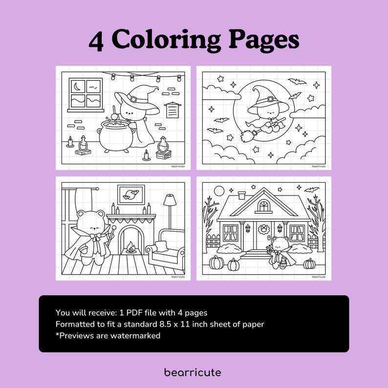 Cute Spooky Halloween Coloring Pages - Kawaii Coloring Sheets - Cozy ...