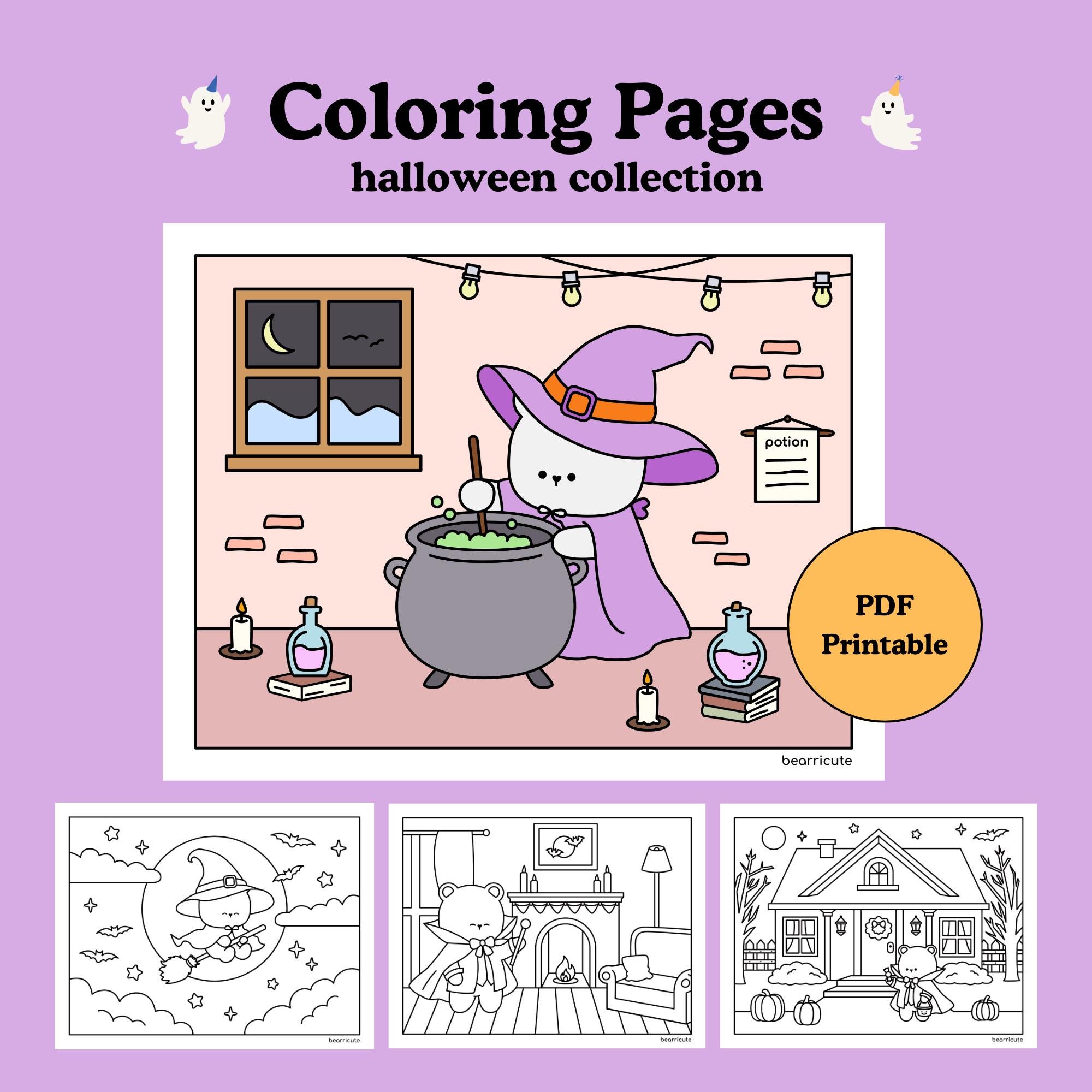 Cute Spooky Halloween Coloring Pages - Kawaii Coloring Sheets - Cozy ...