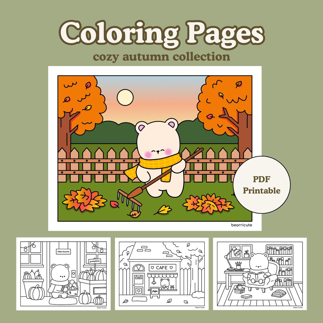 Cozy Autumn Coloring Pages - Kawaii Fall Coloring Sheets - Cute ...