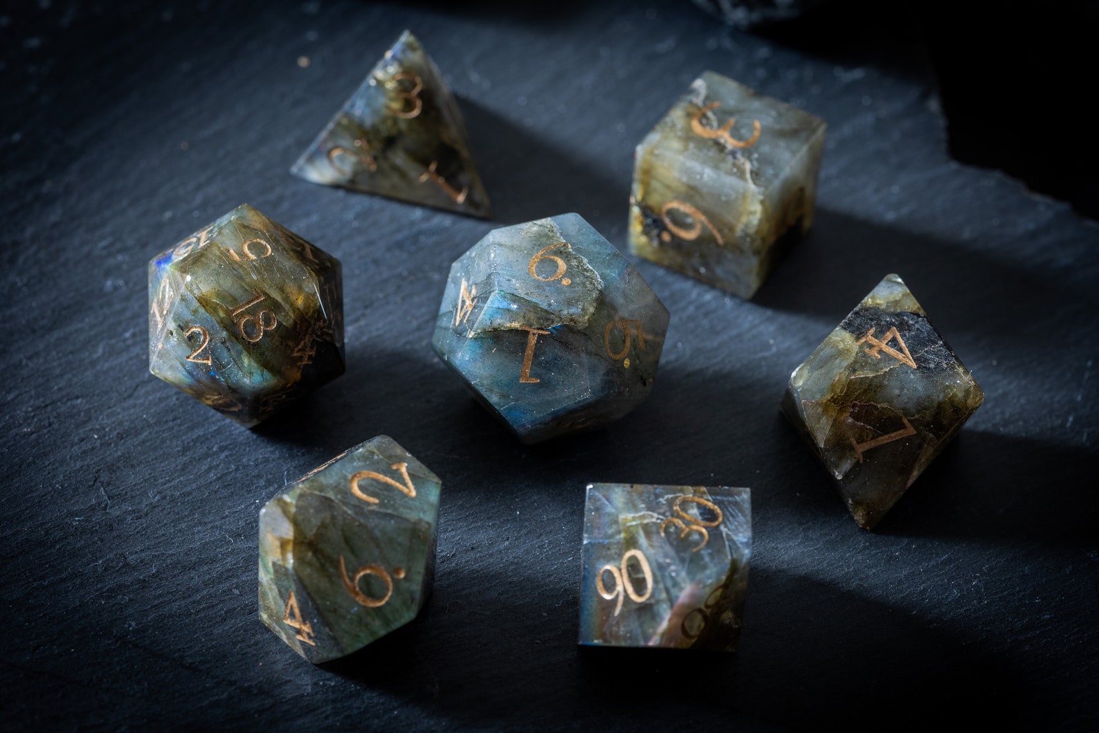 Dark Side of the Moonstone black Labradorite Stone Dice Set - Etsy