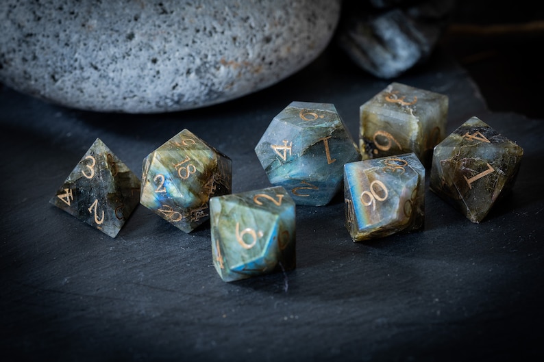 Dark Side of the Moonstone black Labradorite Stone Dice Set - Etsy