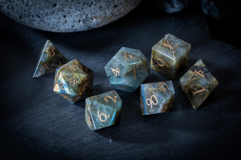 Dark Side of the Moonstone black Labradorite Stone Dice Set - Etsy