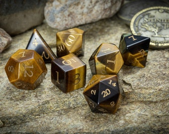 Full Set Yellow Tiger's Eye Stone Polyhedral Dice Set Set Dungeons and ...