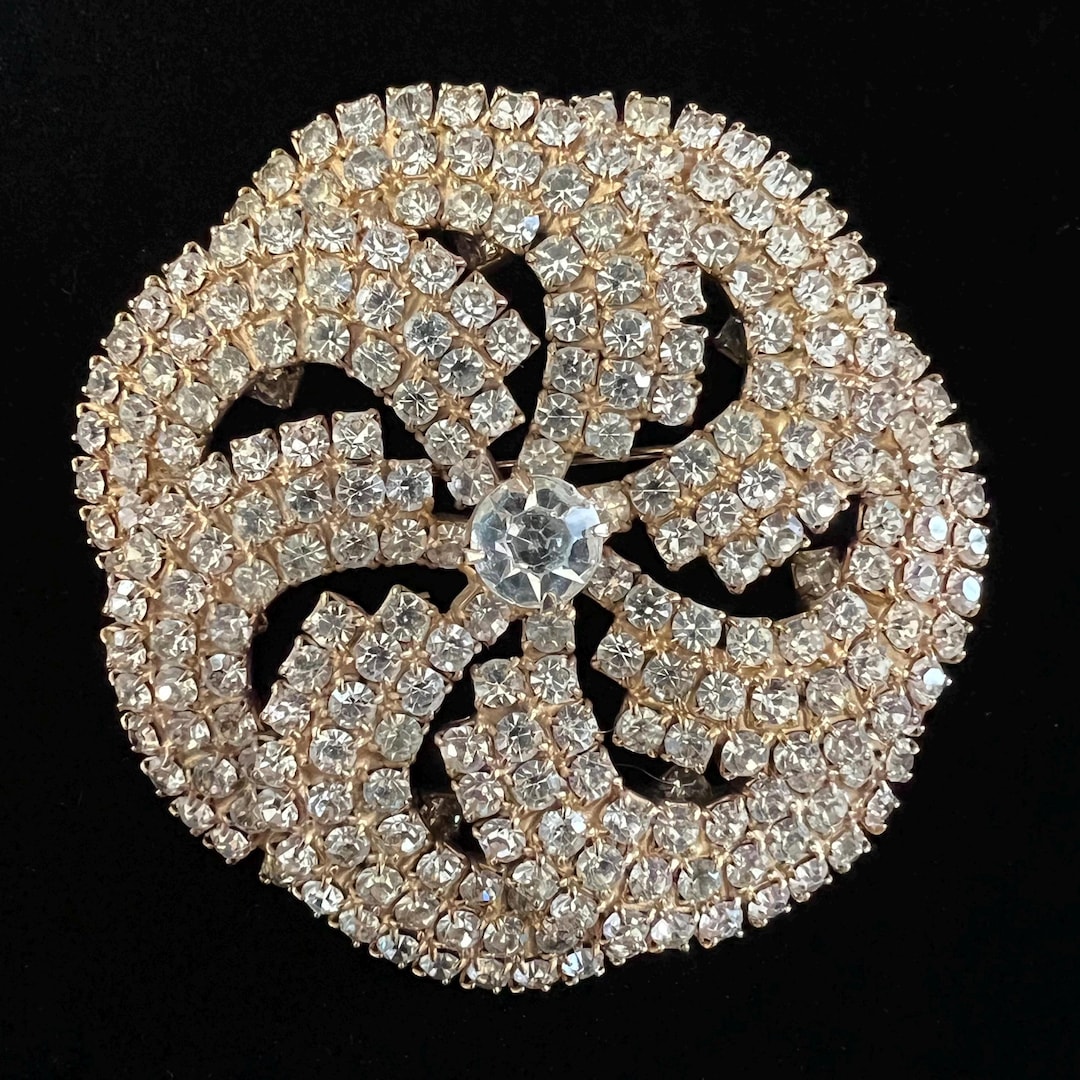 White Rhinestone Pinwheel Costume Brooch - Etsy