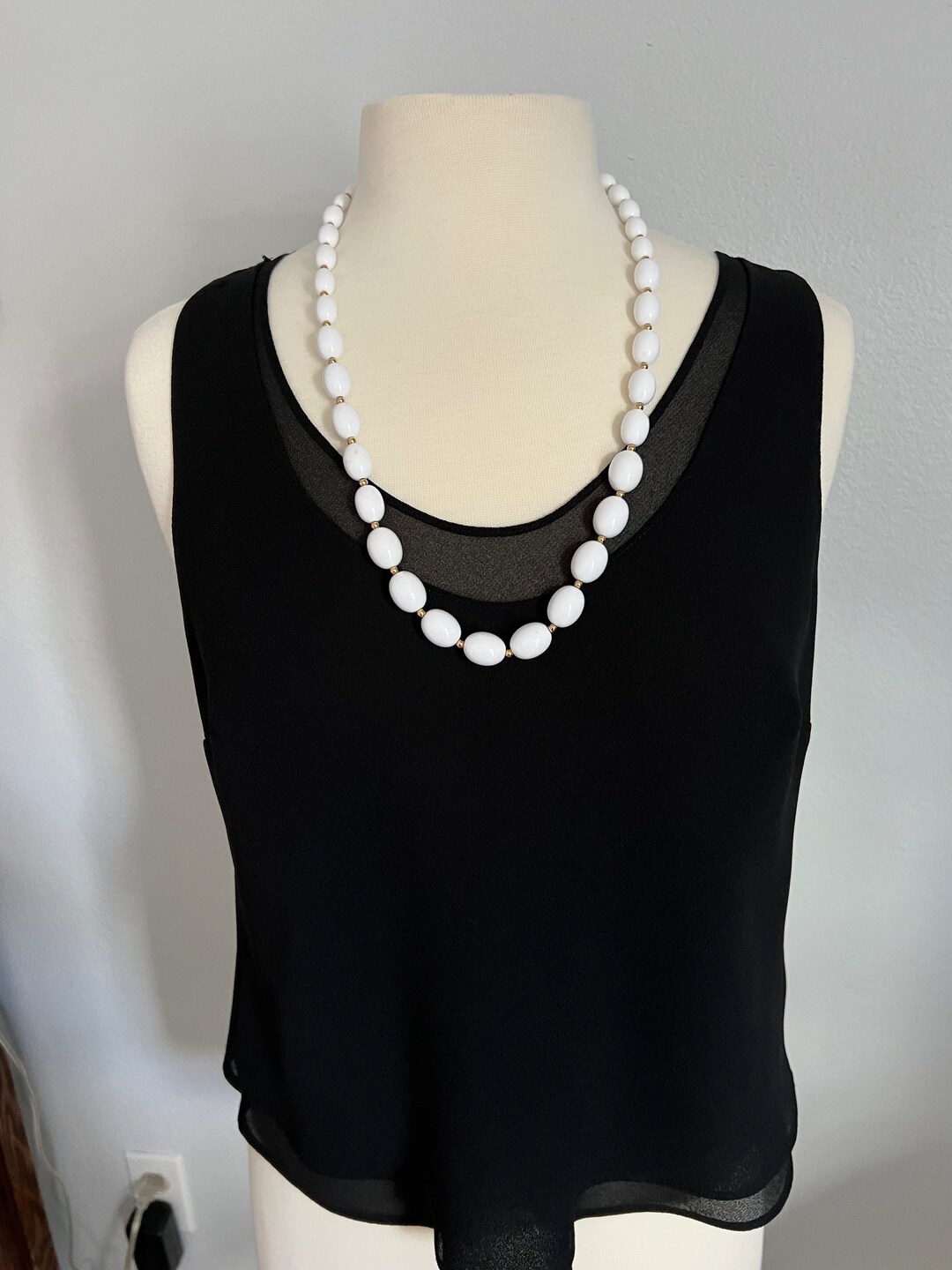 Monet White and Gold Beaded Costume Necklace - Etsy