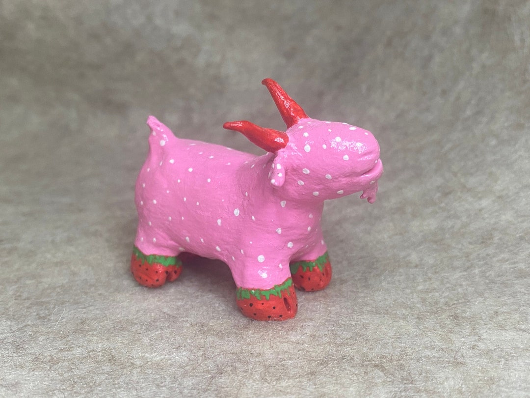 Strawberry Goat - Mini Goat Statue - Strawberry Milk Strawberry Pink ...