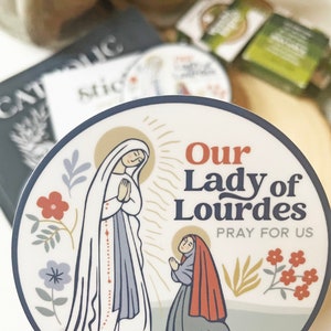 Our Lady of Lourdes Waterproof Sticker | St. Bernadette | Catholic ...