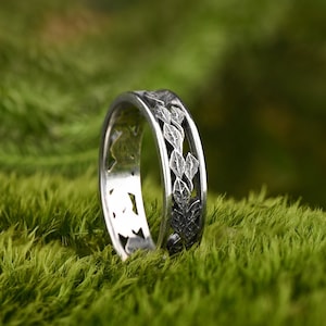 Leaf Matching Mens Wedding Nature Inspired Band or Engagement Sterling ...