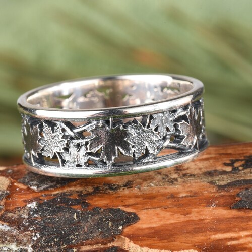 Maple Leaves Design Ring Soild Silver Carved Band Custom - Etsy
