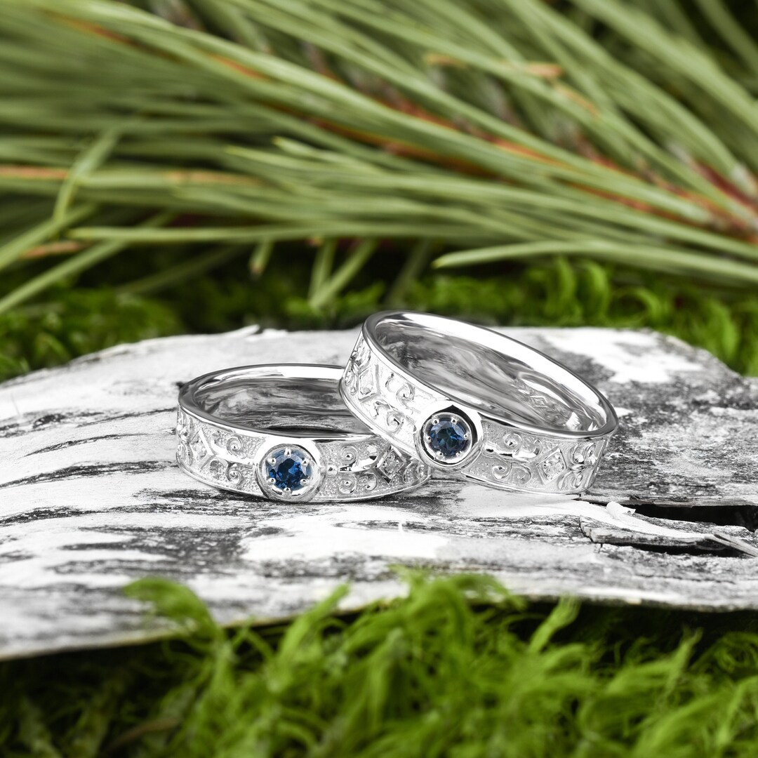 Saphir Trauring Set, Saphir Ehering Set, Saphir Ring, Herren Saphir ...