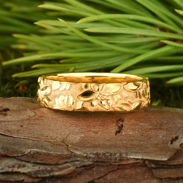 Engraved Leaf Pattern Ring - Etsy