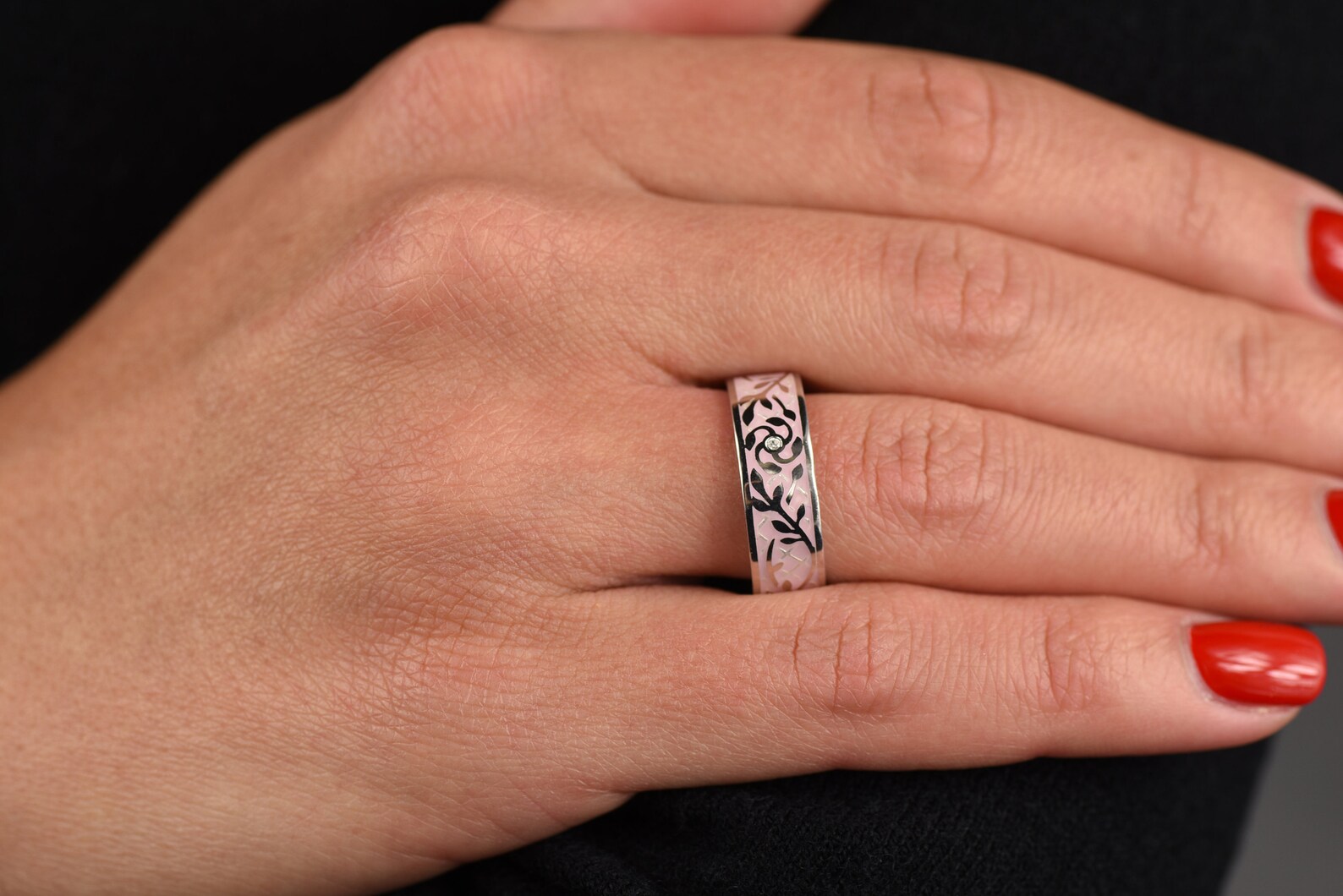 Pink enamel ring gemstone ring sterling silver nature | Etsy