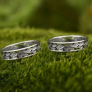 Leaf Matching Mens Wedding Nature Inspired Band or Engagement Sterling ...