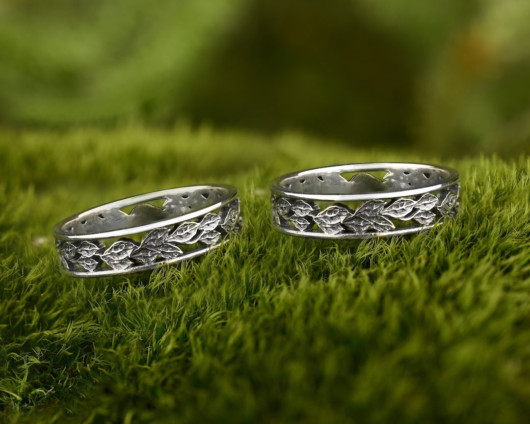 Mens Nature Wedding Rings, Leaf Ring Sterling Silver, Plus Size Rings ...