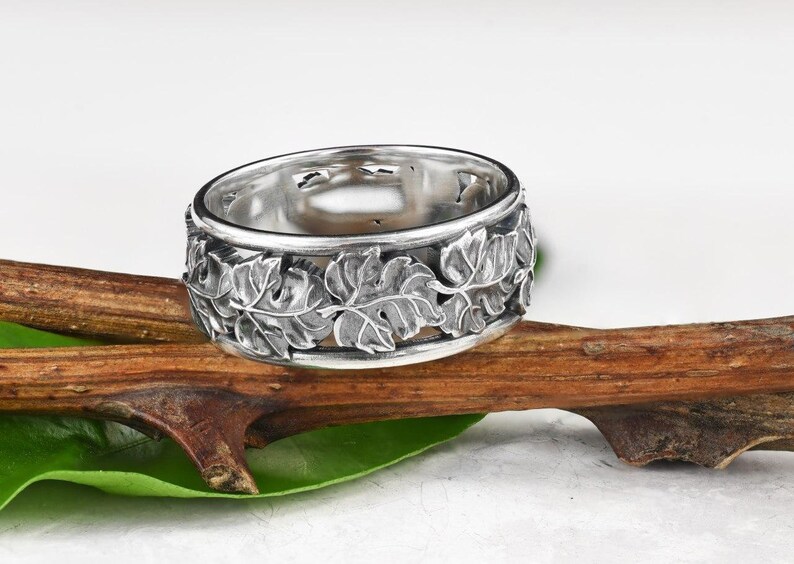 Nature Wedding Ring Leaf Promise Ring for Him Unique - Etsy