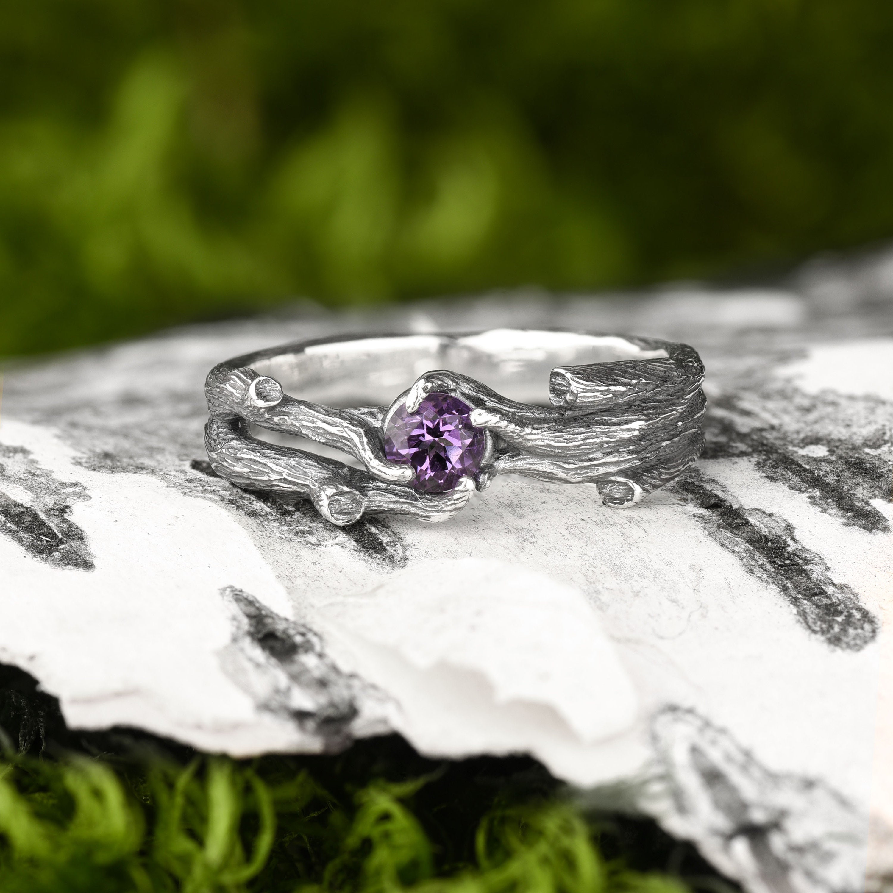 Amethyst band ring Nature amethyst engagement ring | Etsy