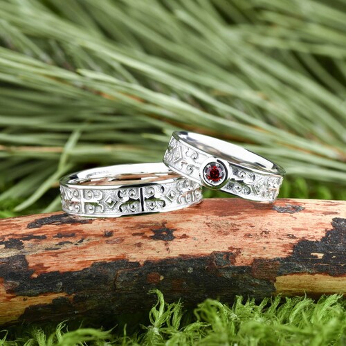 Diamond Silver Wedding Band Set Simple Wedding Rings His and - Etsy