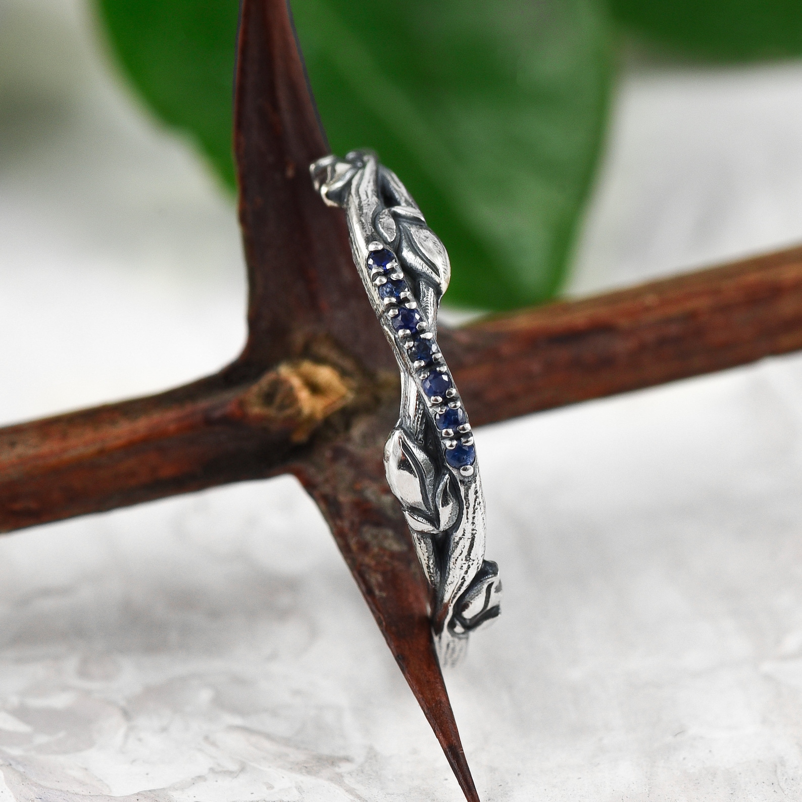 Sterling Silver Sapphire Twig Ring - Blue Sapphire Tree Branch Band - Etsy