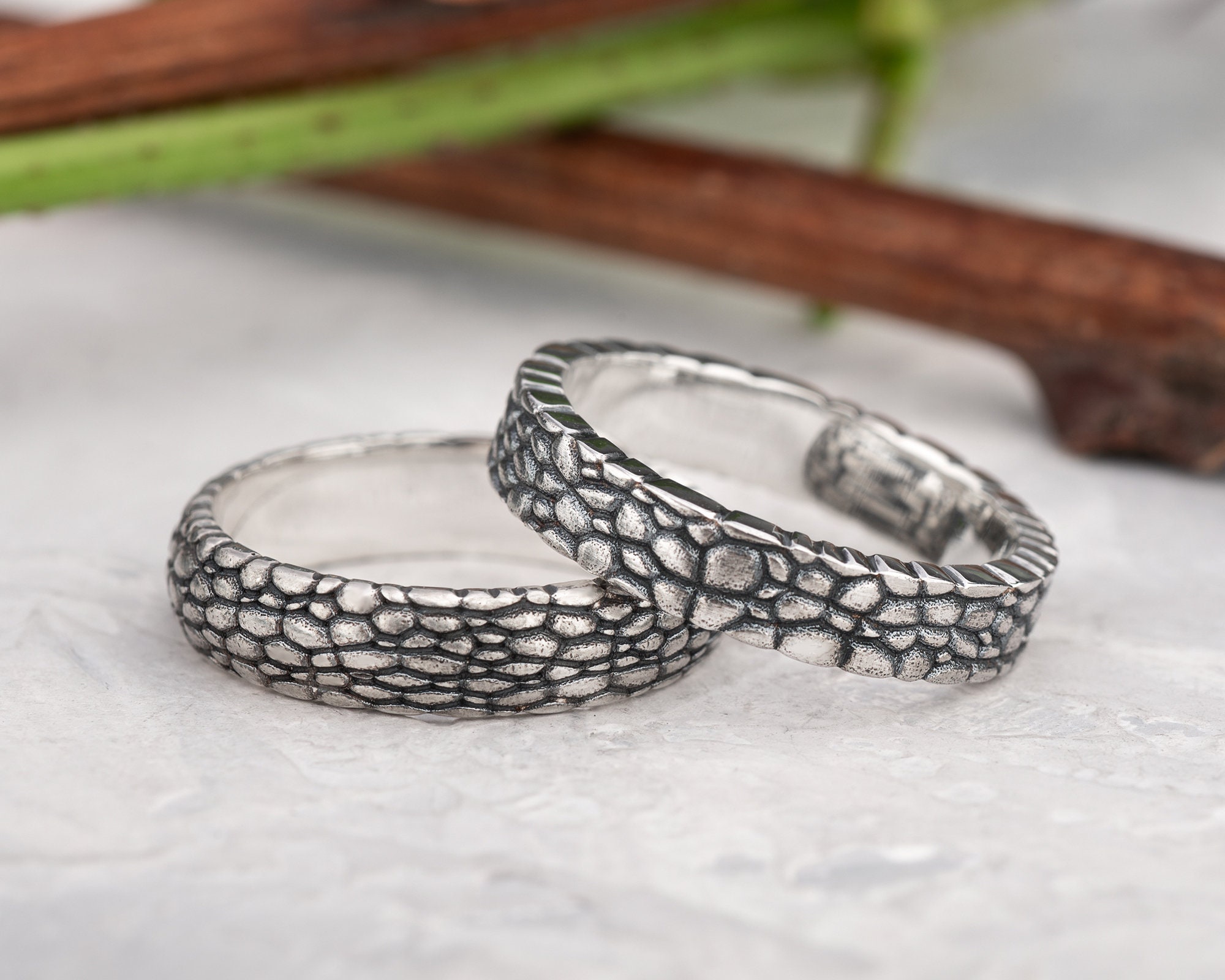 Sterling Silver Snake Ring Snake Shed Wedding Band Set | Etsy