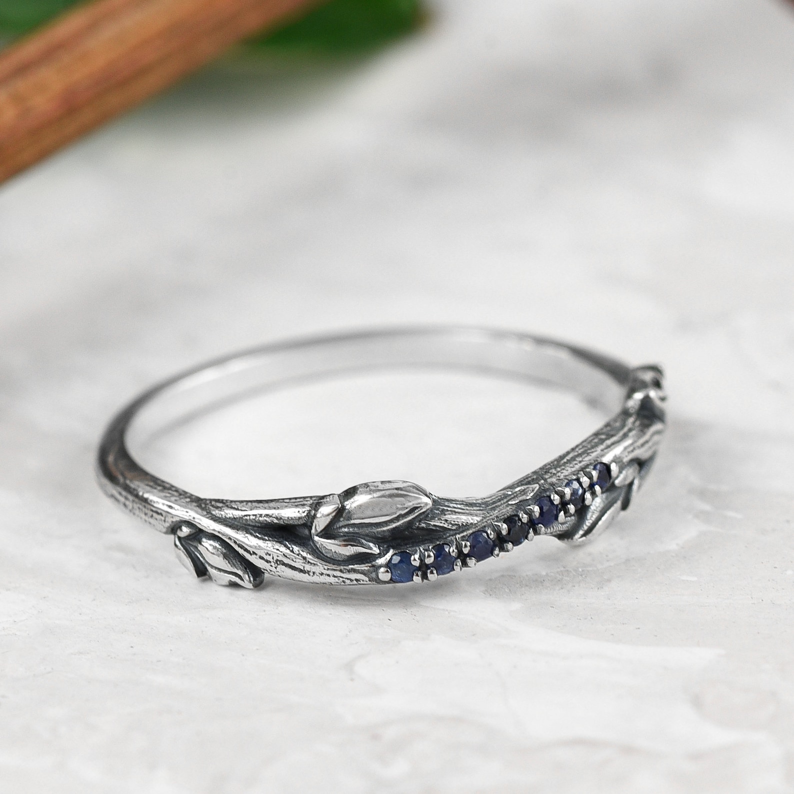 Sterling Silver Sapphire Twig Ring - Blue Sapphire Tree Branch Band - Etsy