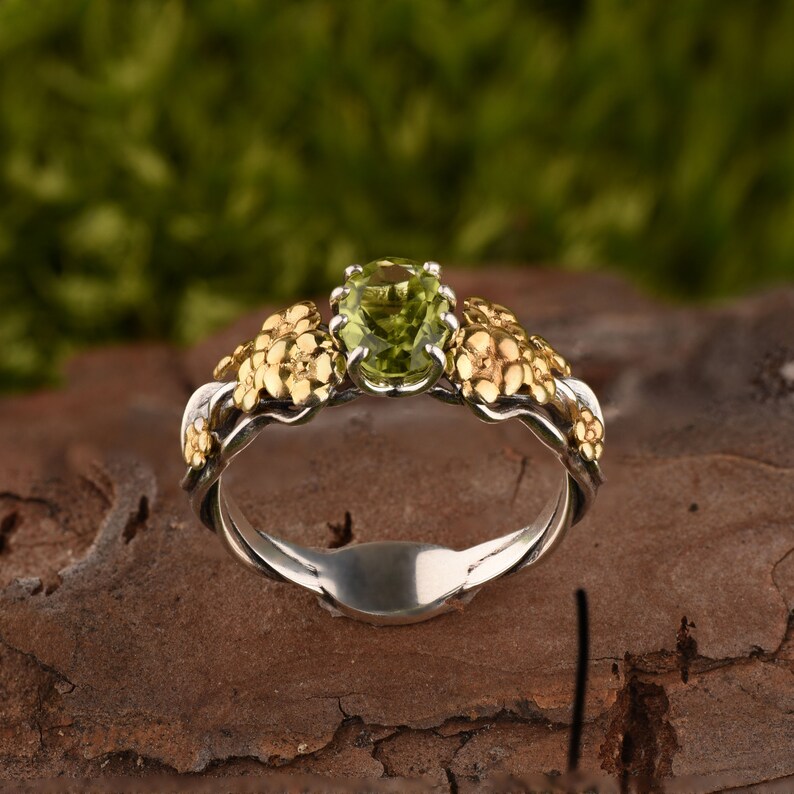 Sterling Silver Ring Peridot Large Peridot Ring Flower Leaf - Etsy
