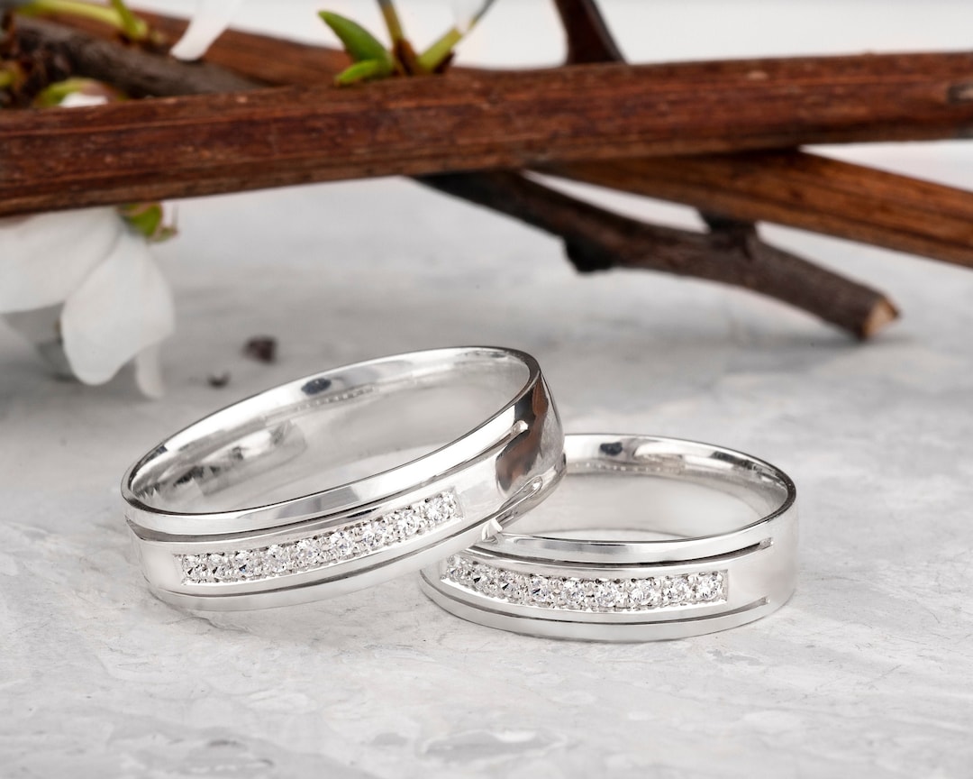Sterling Silver Couple Promise Rings, Silver Matching Wedding Bands Set ...