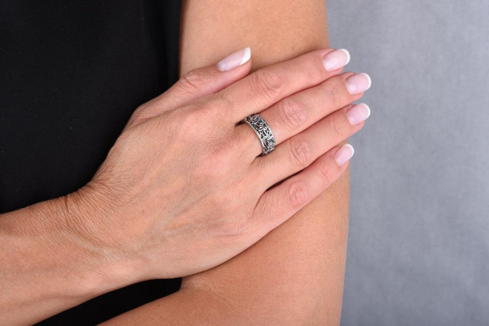 Silver Chunky Ring With Drops Wide Textured Ring Band Custom | Etsy