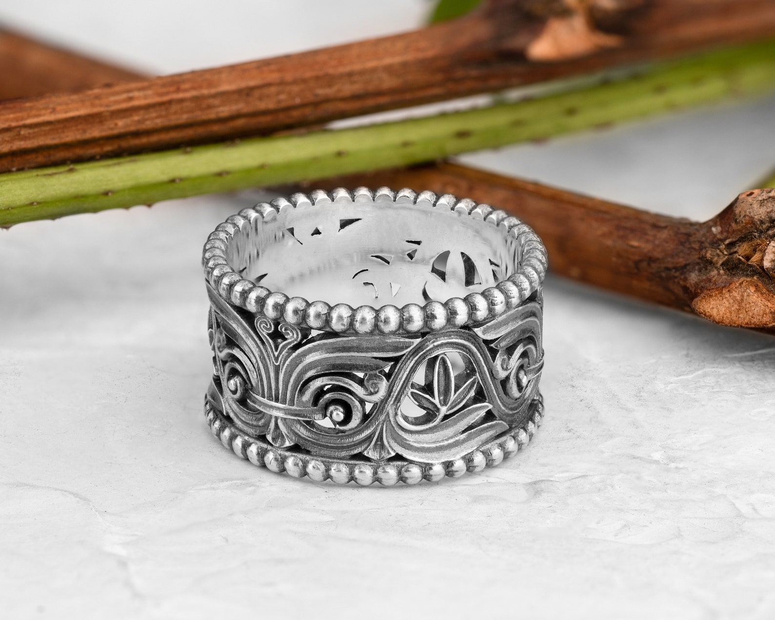 Silver Nature Vine Ring Sterling Silver Thorn Ring Filigree - Etsy