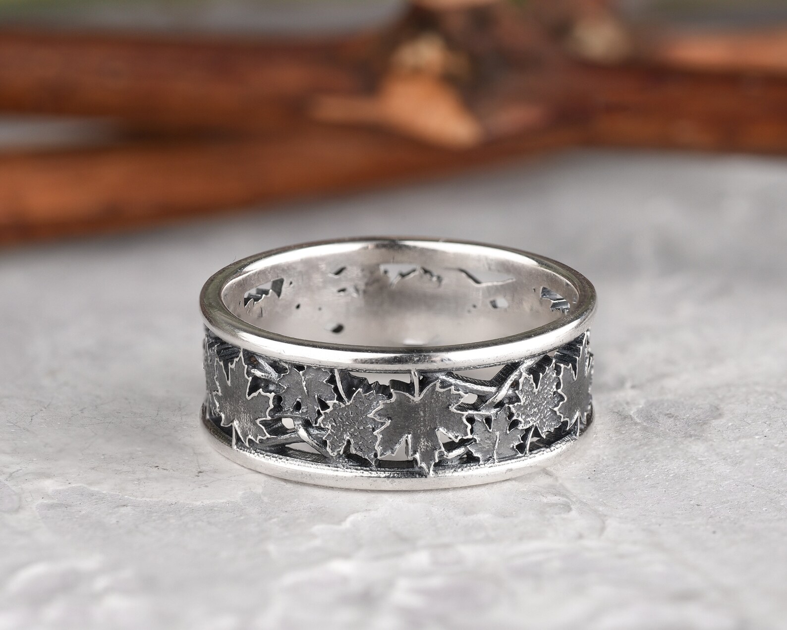 Maple Leaves Design Ring Soild Silver Carved Band Custom - Etsy