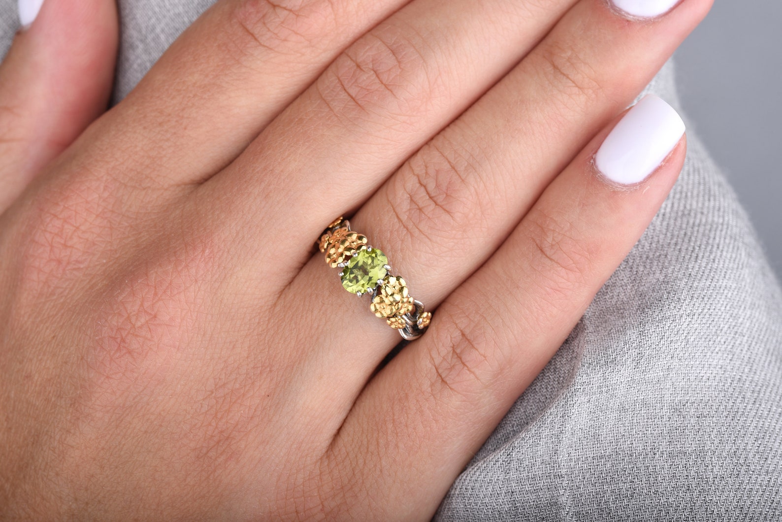 Sterling Silver Ring Peridot Large Peridot Ring Flower Leaf - Etsy