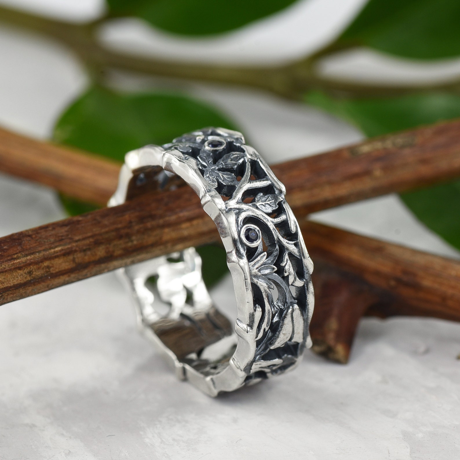 High Detailed Fantasy Forest Elvish Silver Gemstone Ring: - Etsy