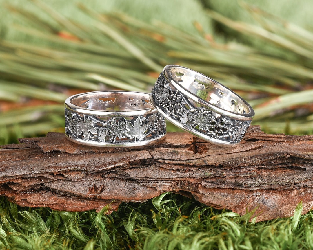 Vintage Style Wedding Ring Set, Autumn Leaves Nature Promise Ring ...