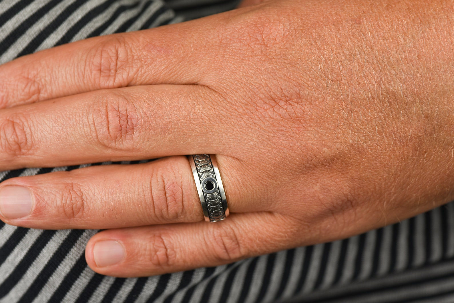 Silver black stone ring viking arm ring mens silver ring | Etsy