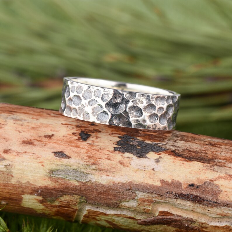 Mens Rock Wedding Band Mens Rustic Ring Sterling Silver Long - Etsy