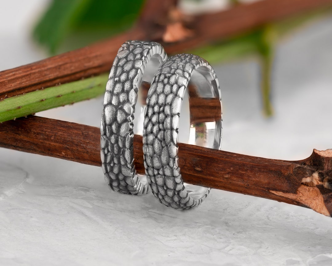 Sterling Silver Snake Ring, Snake Shed Wedding Band Set, Unique Mens ...