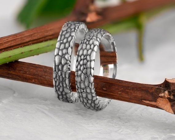 Sterling silver snake ring snake shed wedding band set | Etsy