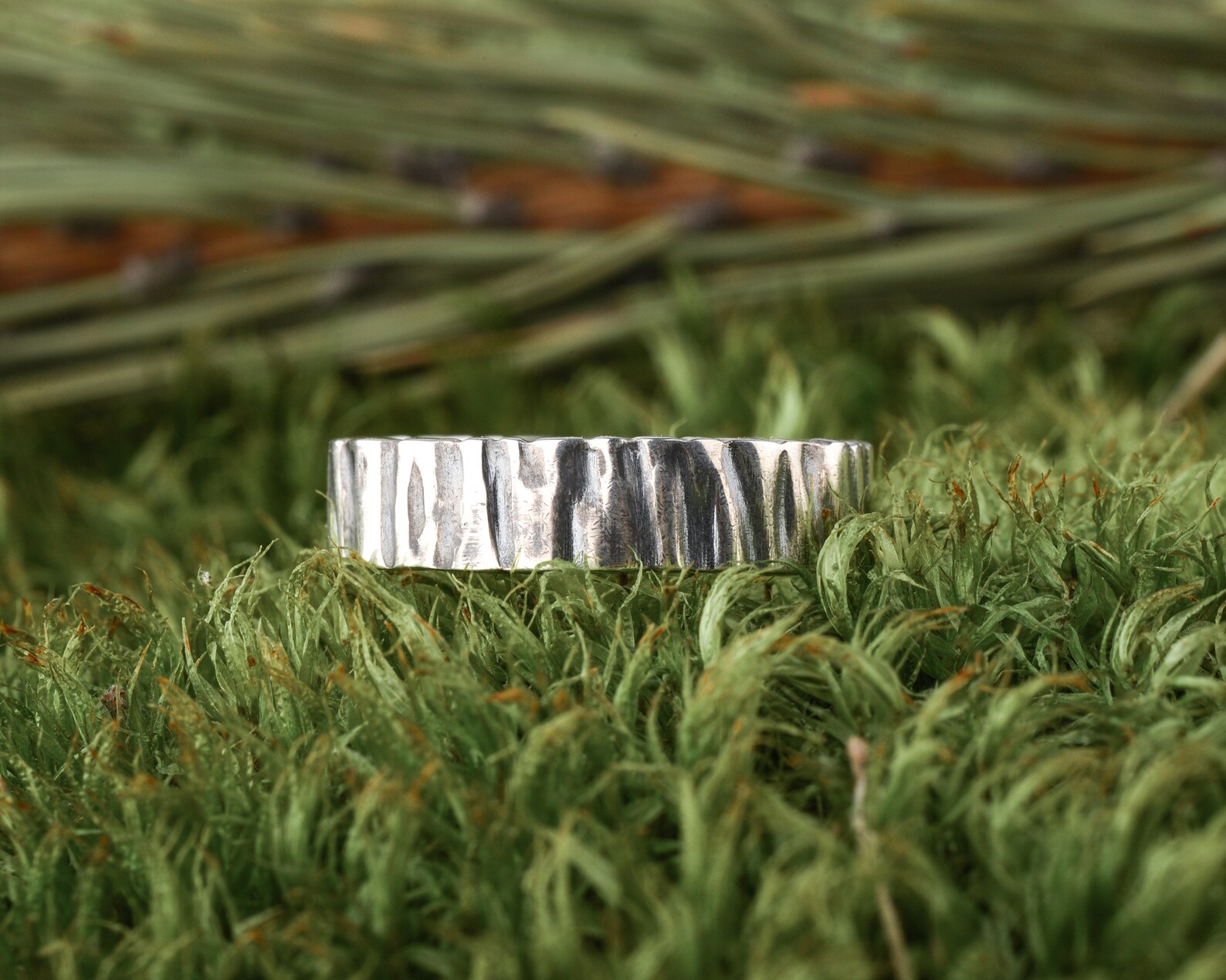 Tree Bark Silver Ring Textured Minimal Band Woodland & - Etsy