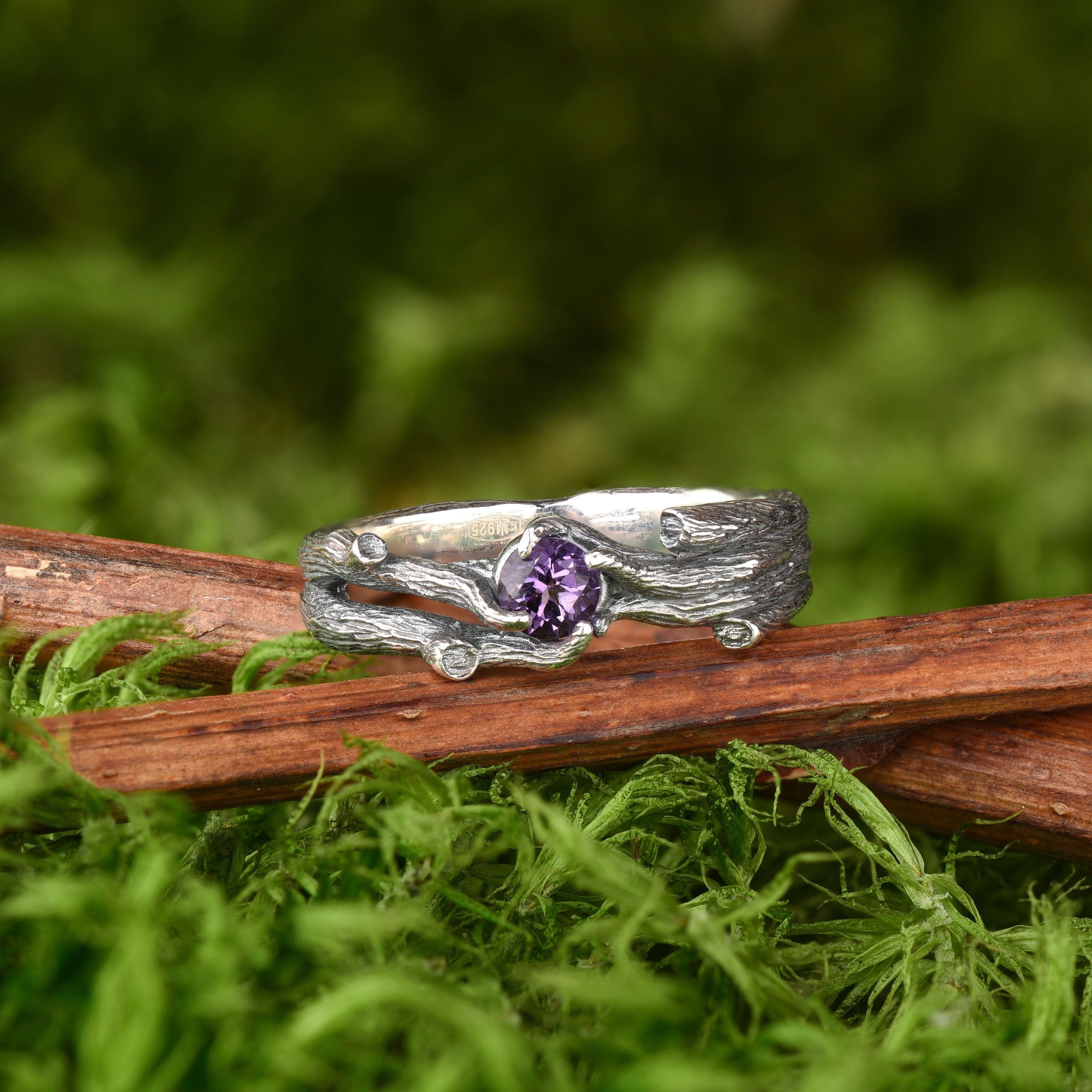 Amethyst band ring Nature amethyst engagement ring | Etsy