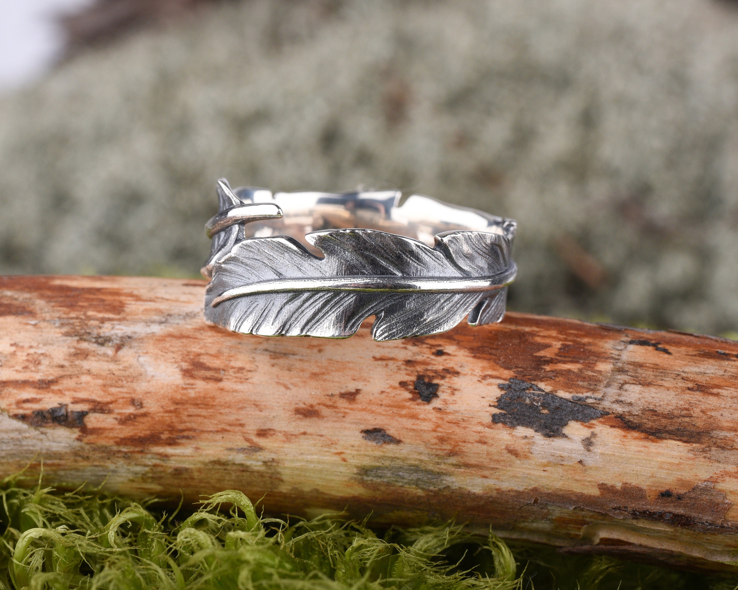 Raven Feather Ring Oxidized silver open ring Chunky Sterling | Etsy