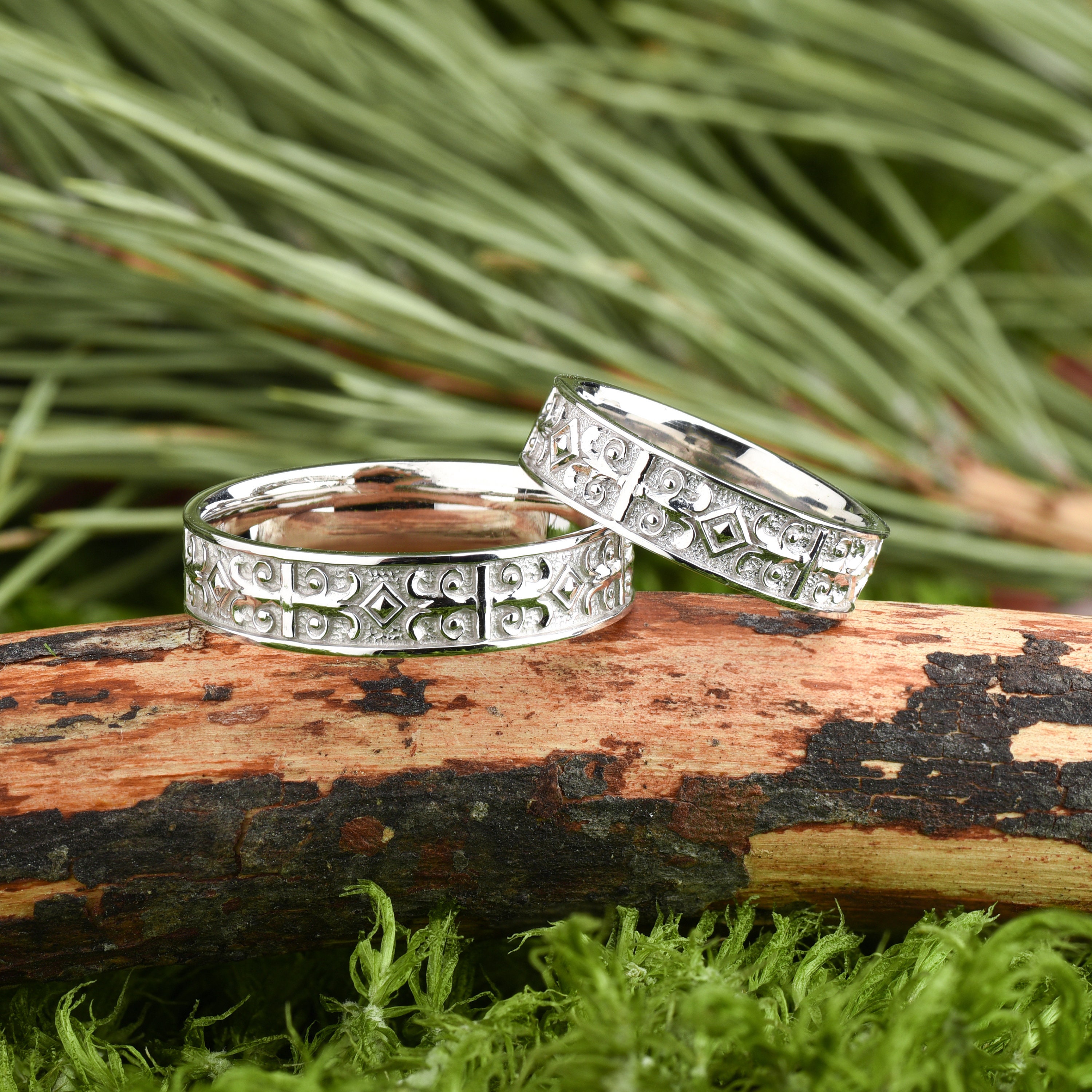 Mens wedding band set Viking ring women and men Rustic | Etsy