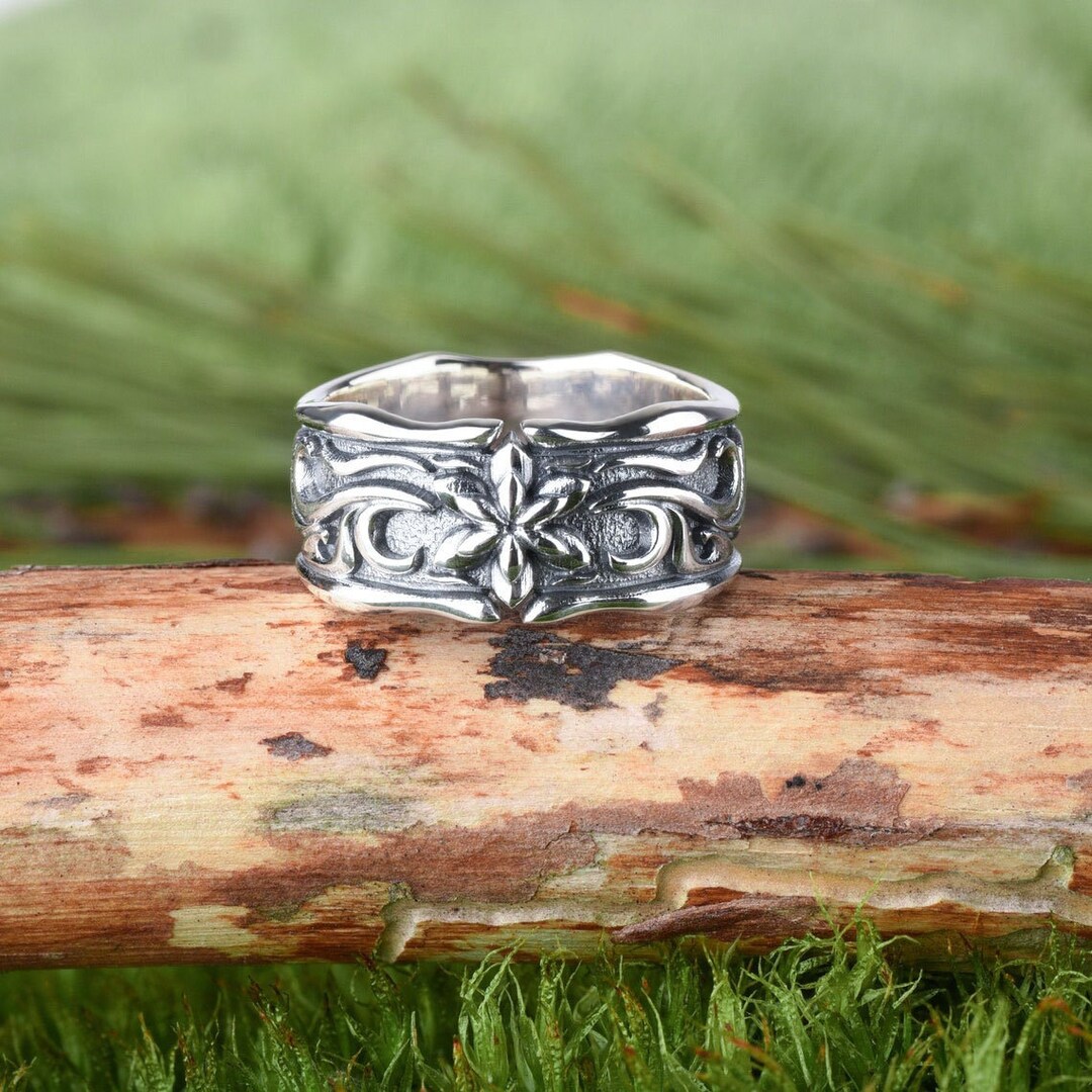 Floral Pattern Silver Ring, Celtic Wedding Band, Alternative Boho ...