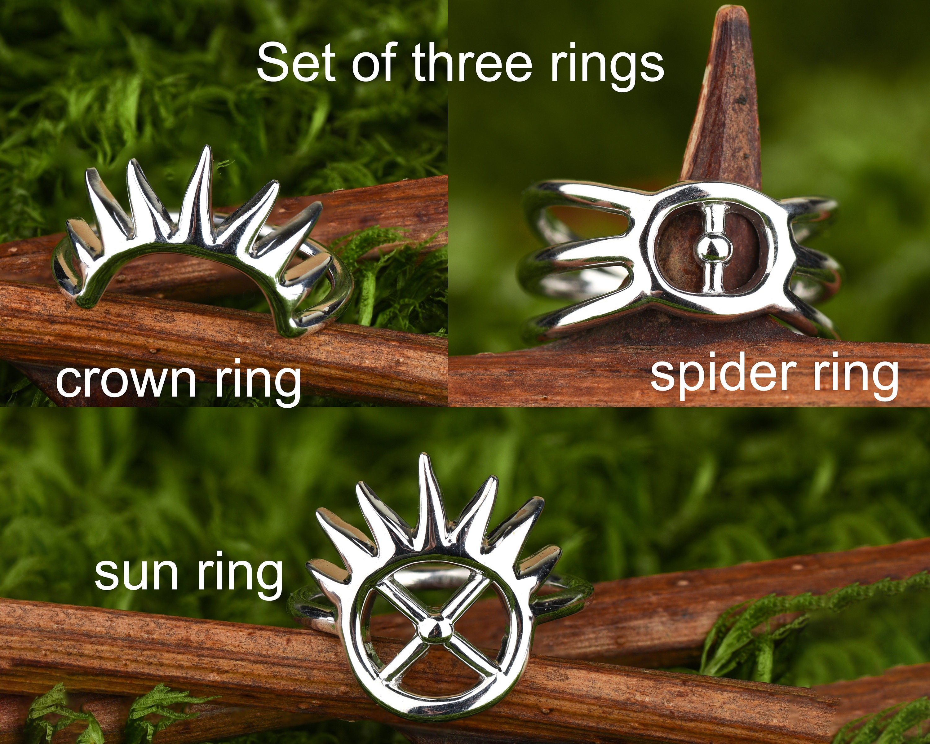 925 Sterling silver rings for women Witchy rings set Boho | Etsy