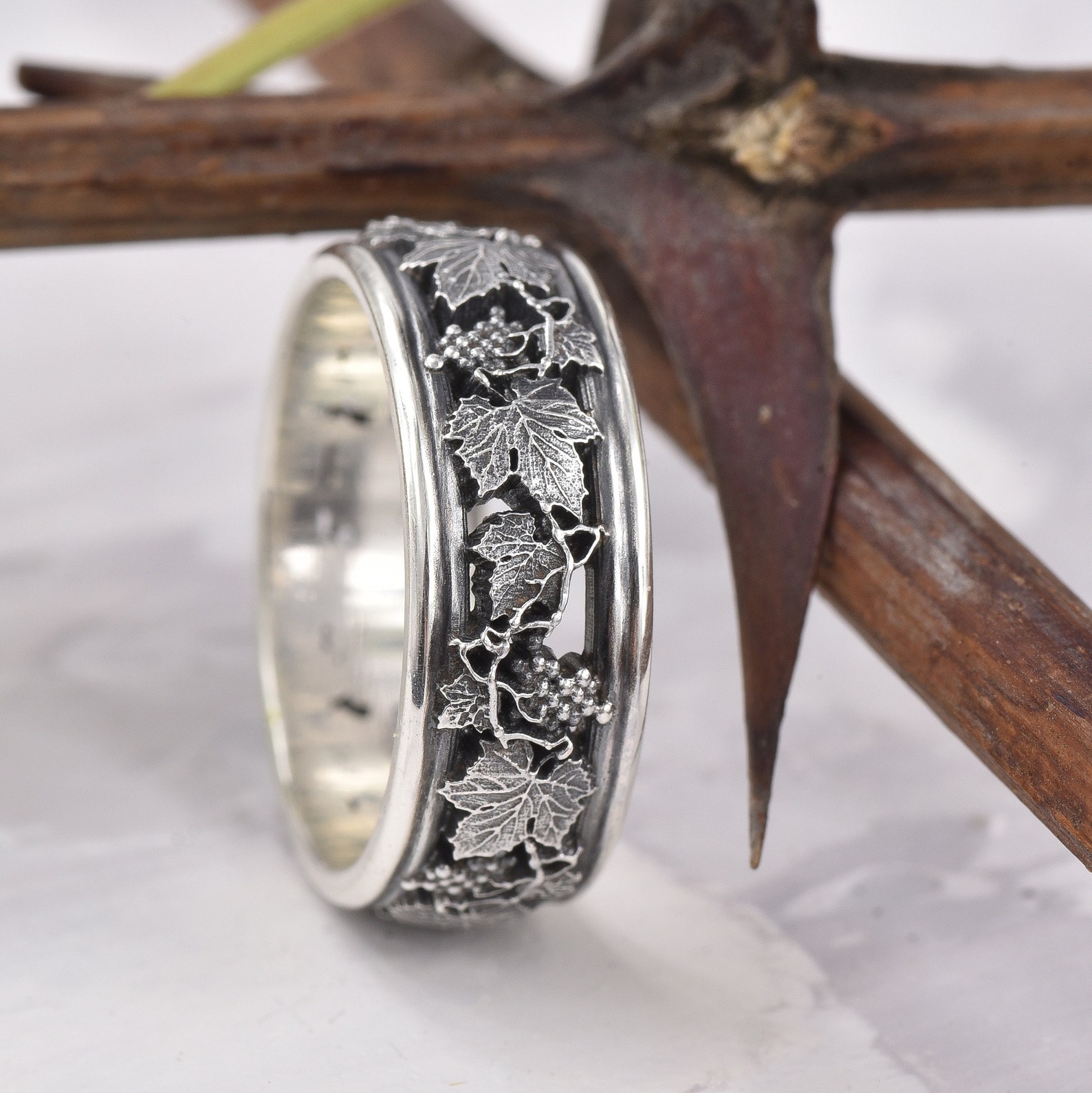 Silver Leaf Ring Leaf and Vine Nature Ring Leaf Wedding | Etsy