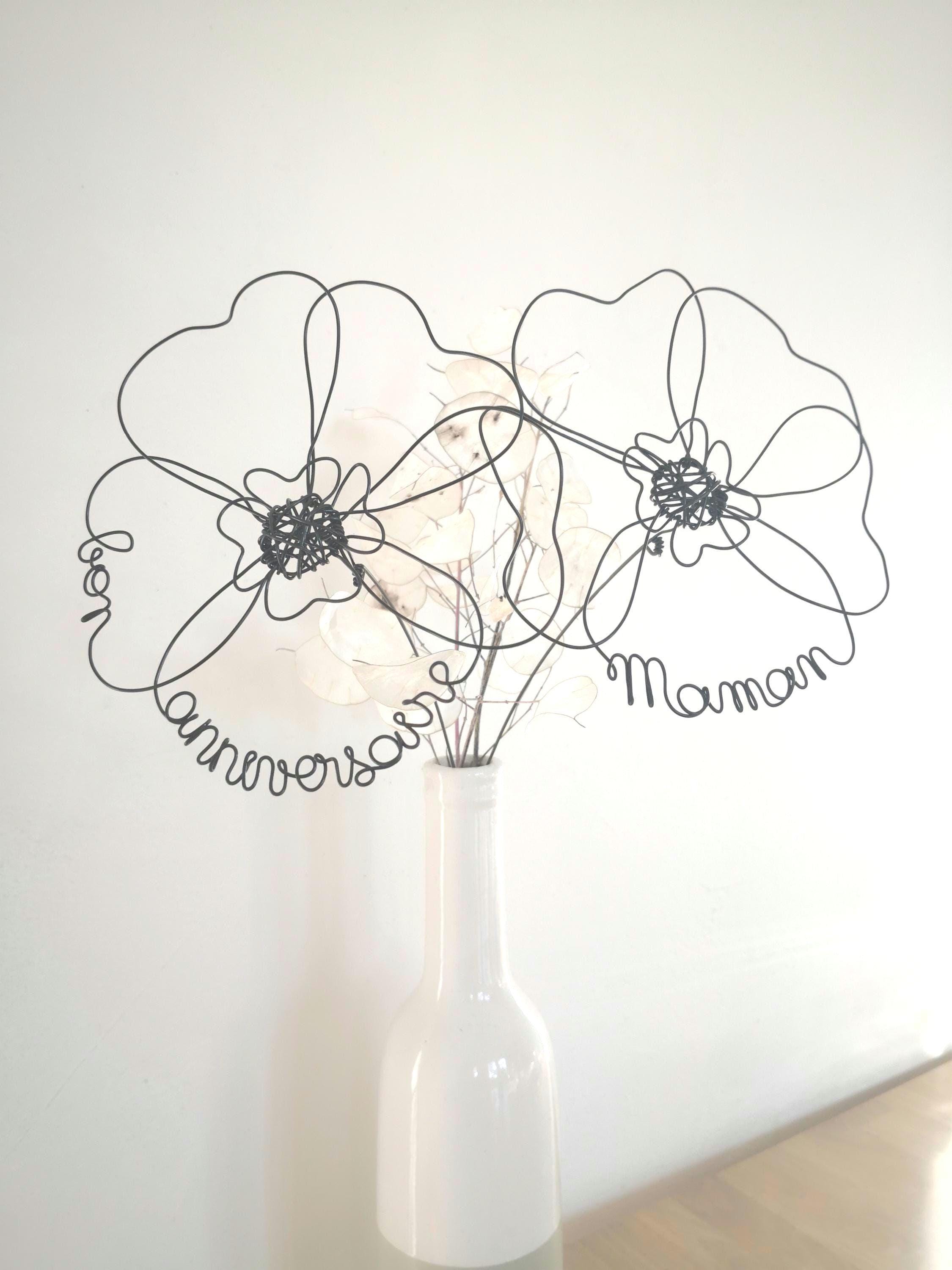 Customizable Wire Family Names Bouquet, Personalized Poppy Flowers Made ...